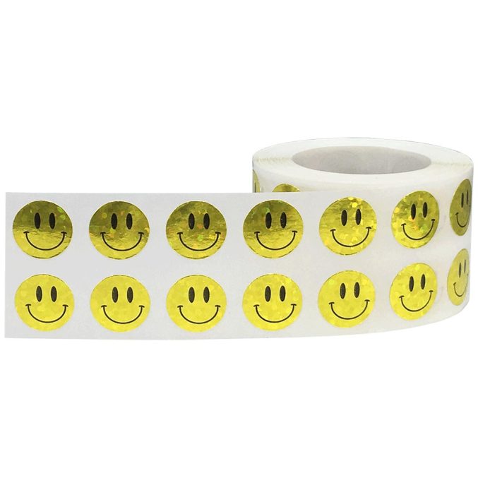 Small Metalized Sparkle Gold Smiley Face Stickers 1/2" | InStockLabels.com