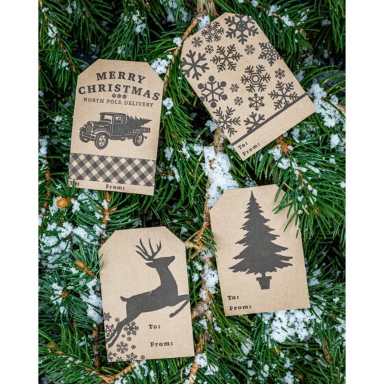 Country Kraft Vintage Holiday Gift Tag Stickers | InStockLabels.com